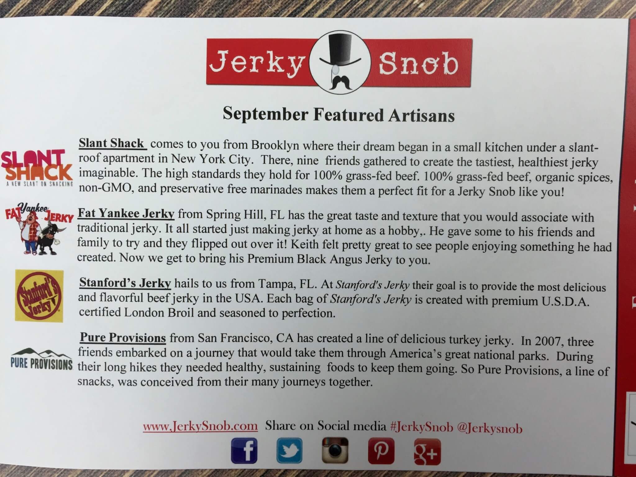 Jerky Snob September 2016 Subscription Box Review - Hello Subscription