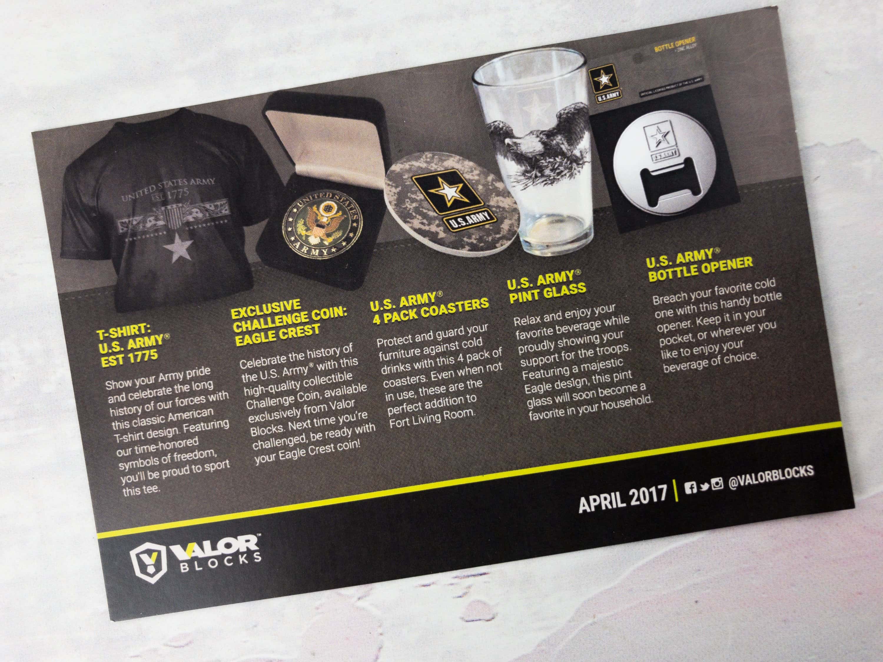 Valor Blocks April 2017 Subscription Box Review - US Army Block - Hello ...