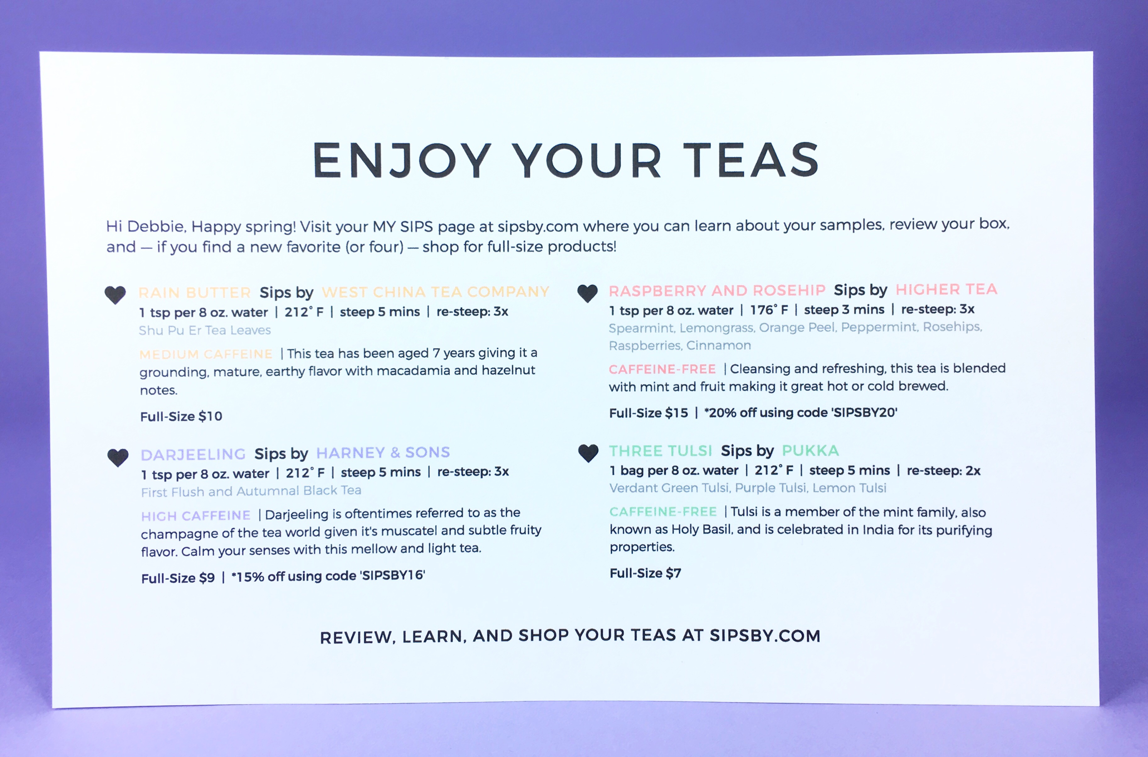Sips by Tea Sample Box April 2017 Subscription Box Review + Coupon ...