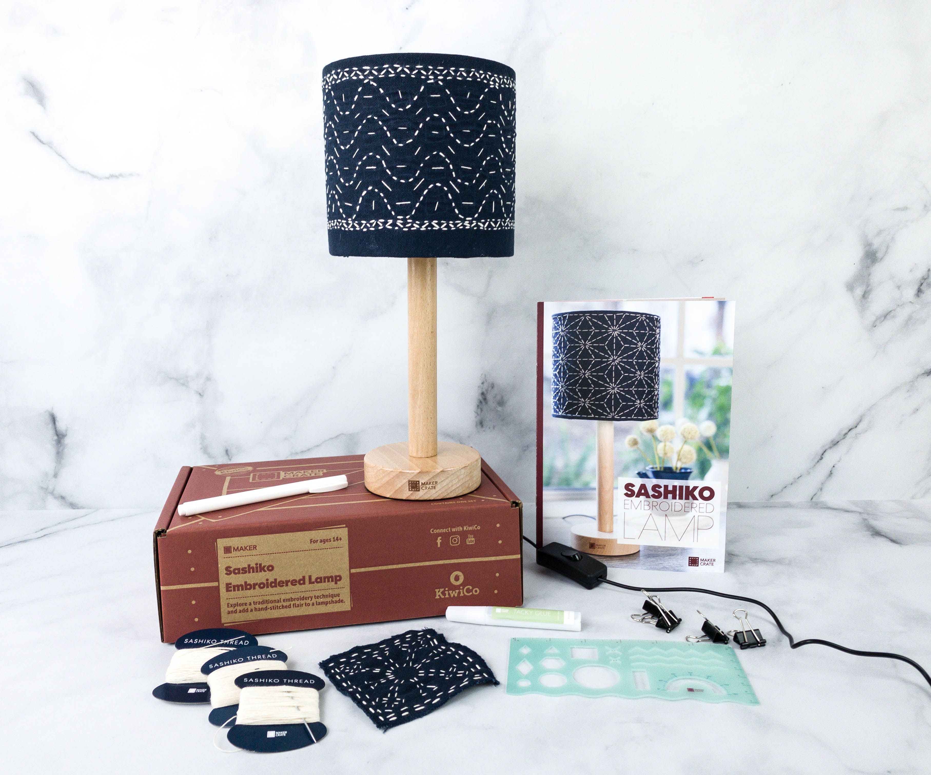 Maker Crate Review + Coupon - SASHIKO EMBROIDERED LAMP - Hello Subscription